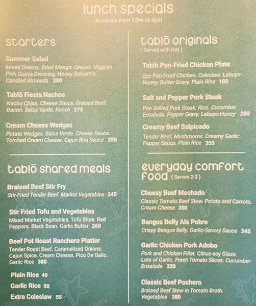 Menu at Tablo Kitchen x Cafe - Aguirre Ave, Parañaque