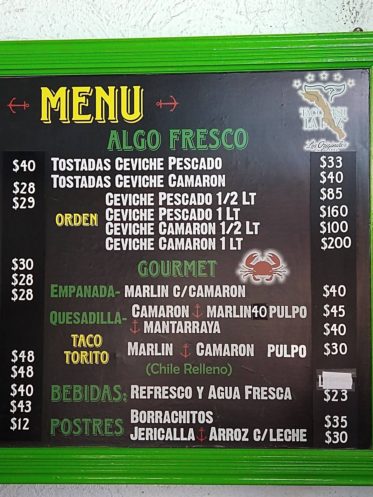 Carta del restaurante Taco Fish La Paz, Guadalajara, Avenida