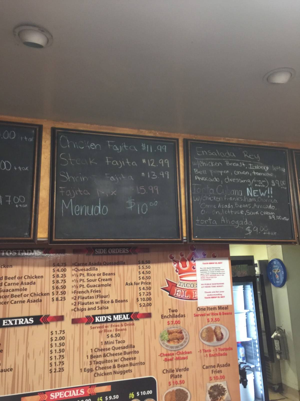 Menu at Taco Shop El Rey restaurant, Sonora