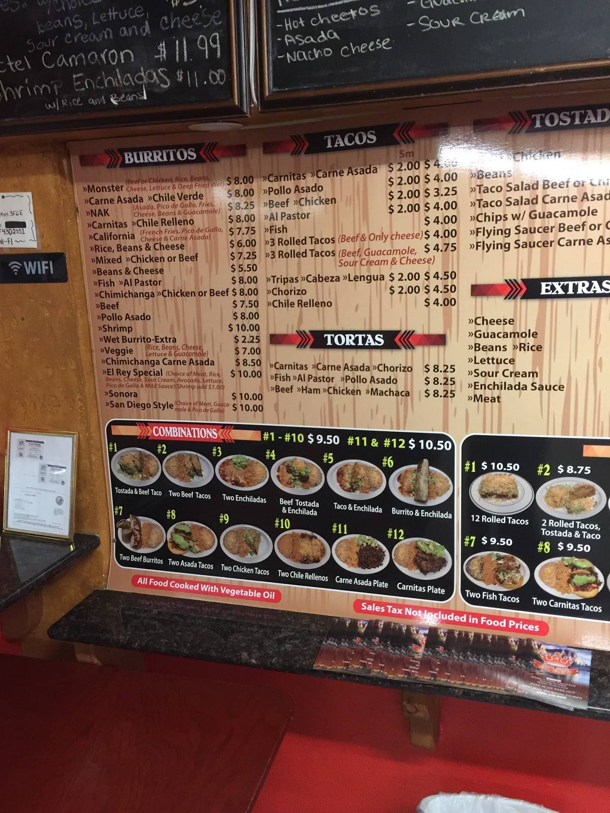 Menu at Taco Shop El Rey restaurant, Sonora
