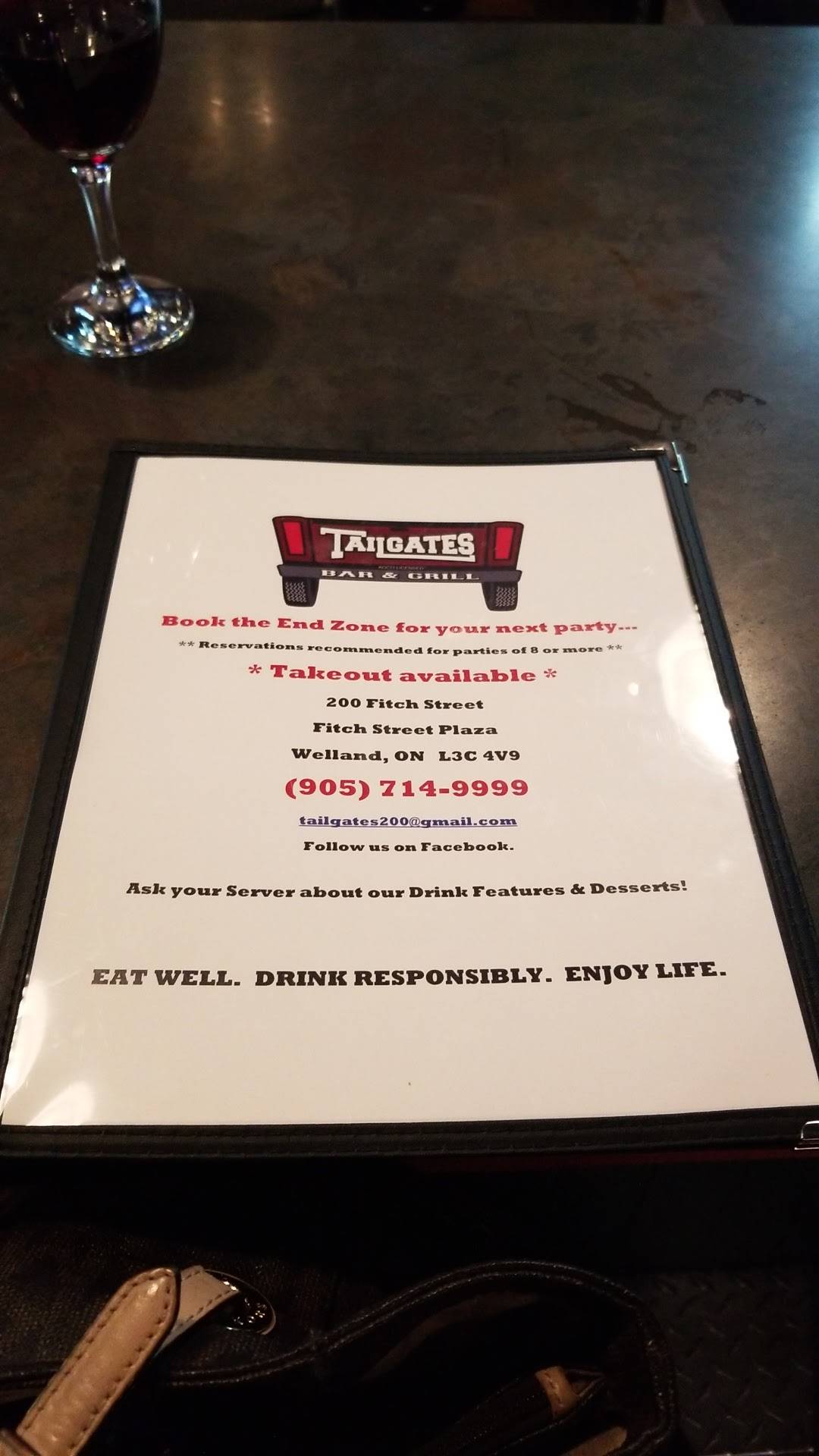Menu at Tailgates Bar & Grill, Welland