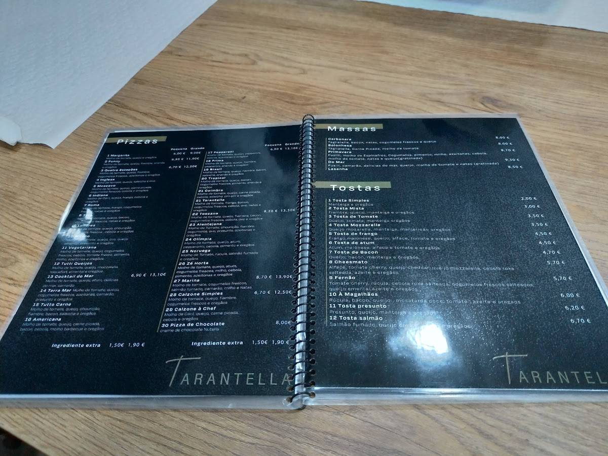 Menu at Tarantella Coimbra restaurant, Coimbra