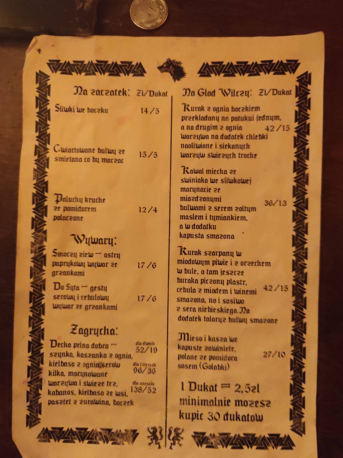 Menu at Tawerna Wilczy Dół restaurant, Kraków