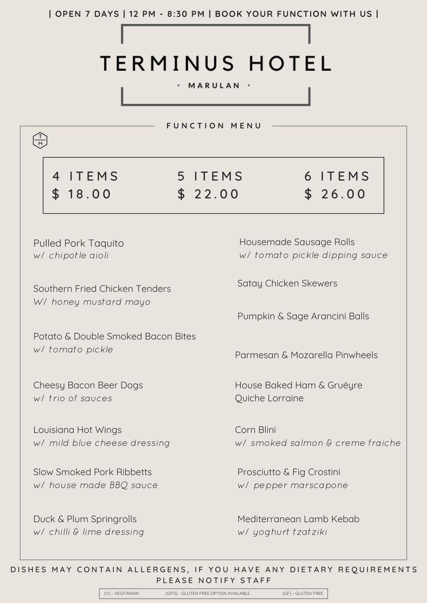 Menu at Terminus Hotel pub & bar, Marulan