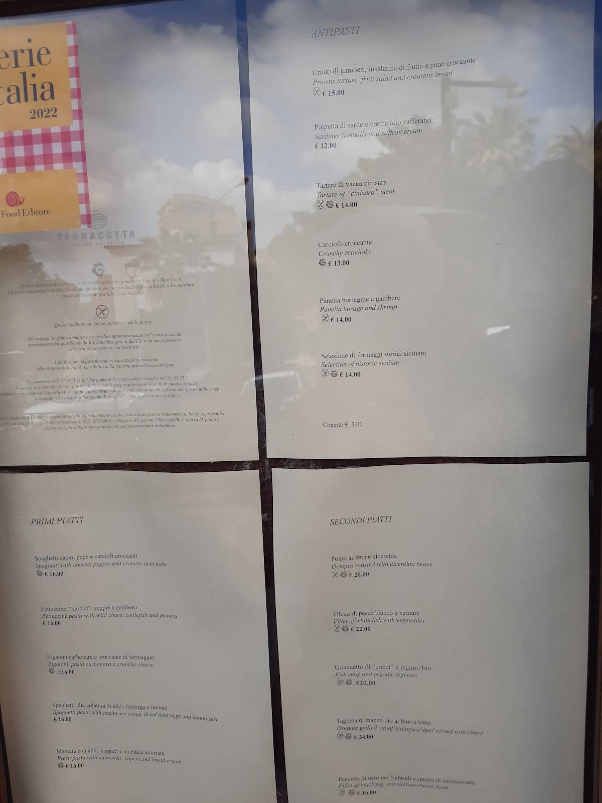 Menu at Terracotta cucina naturale restaurant, Agrigento