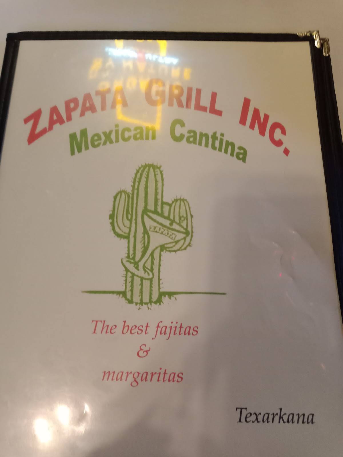 Menu at Zapata's restaurant, Texarkana