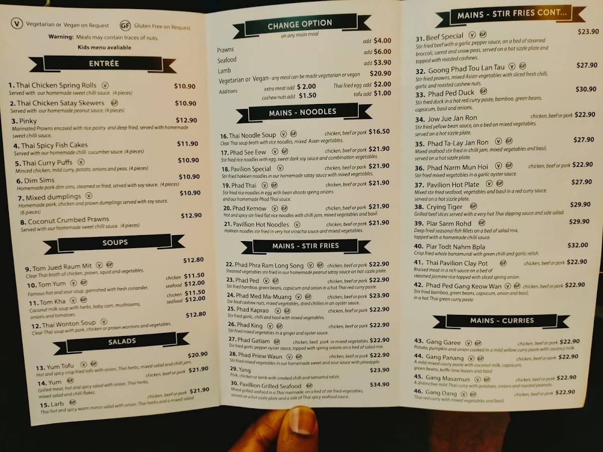 Menu at Thai Sala Pavilion fast food, Ballarat Central
