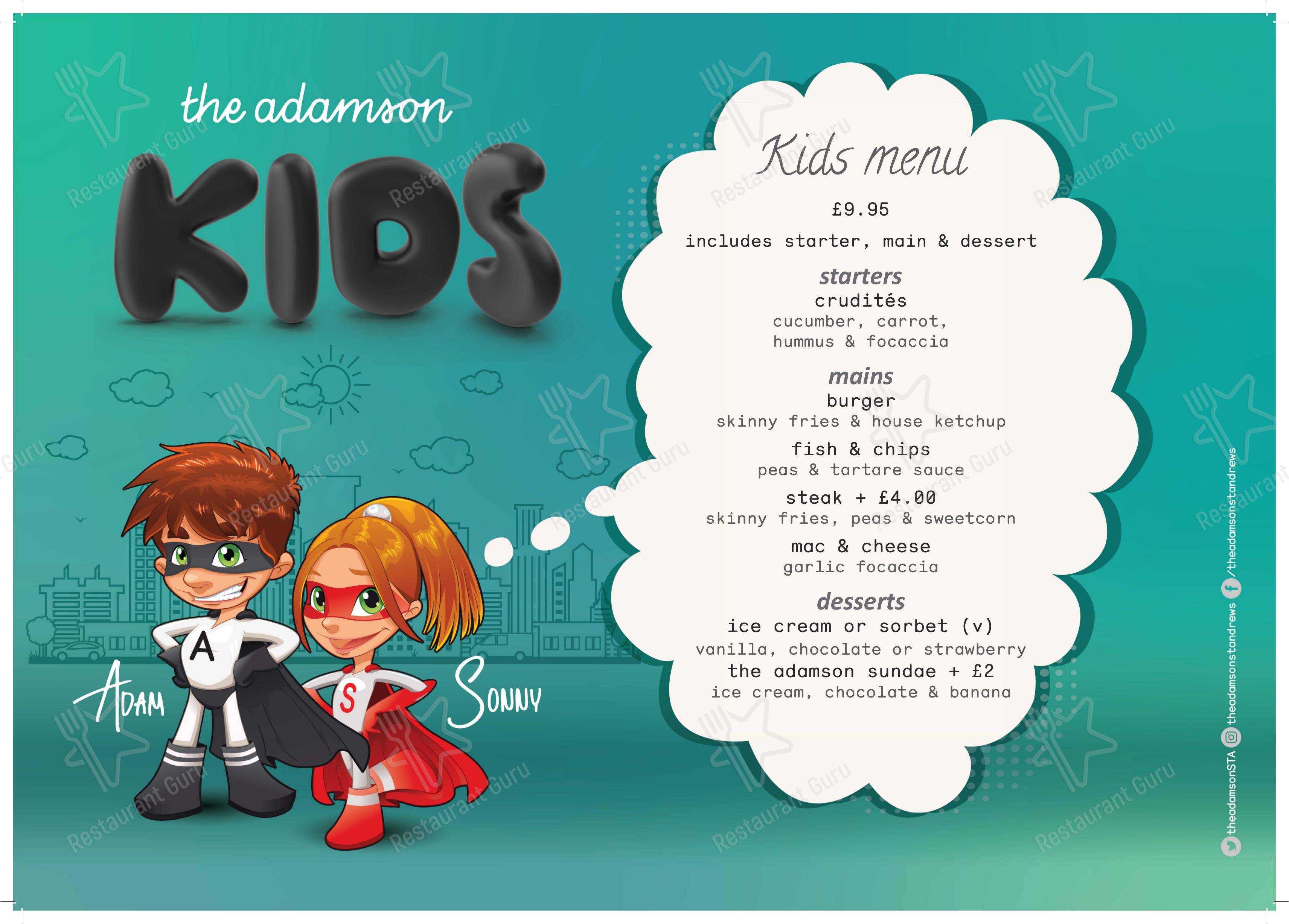 Menu at The Adamson pub & bar, Saint Andrews