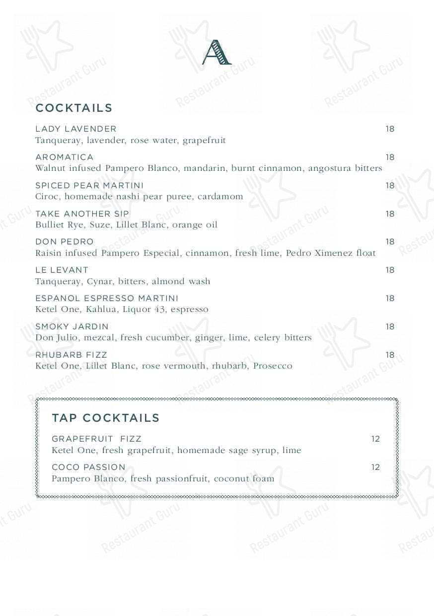 Menu at The Alcott restaurant, Lane Cove