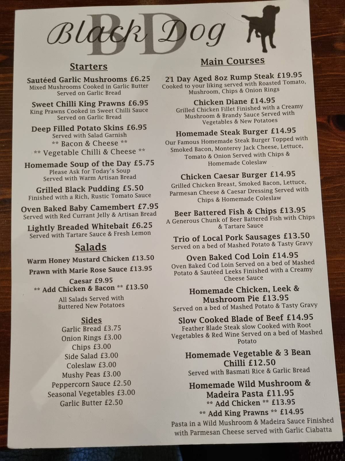 Menu at The Black Dog pub & bar, Waltham Chase