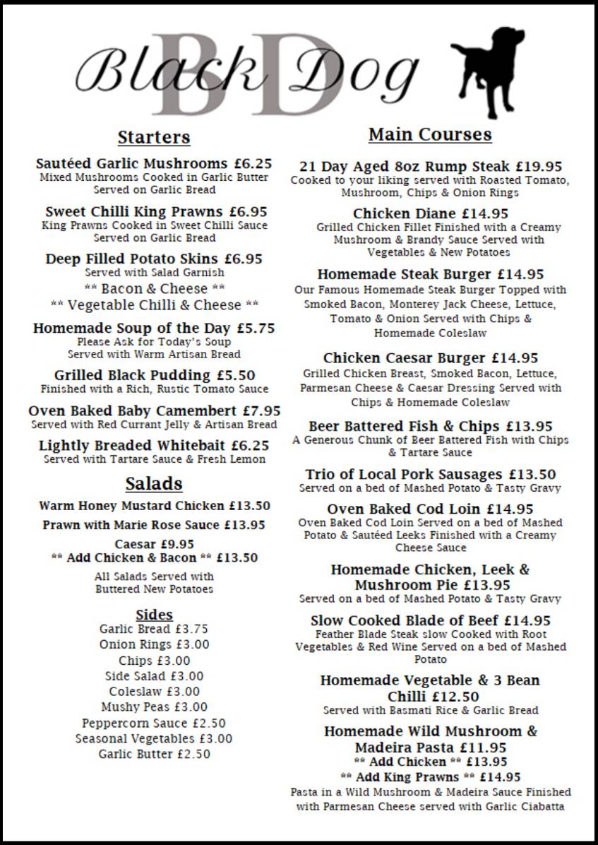 Menu at The Black Dog pub & bar, Waltham Chase