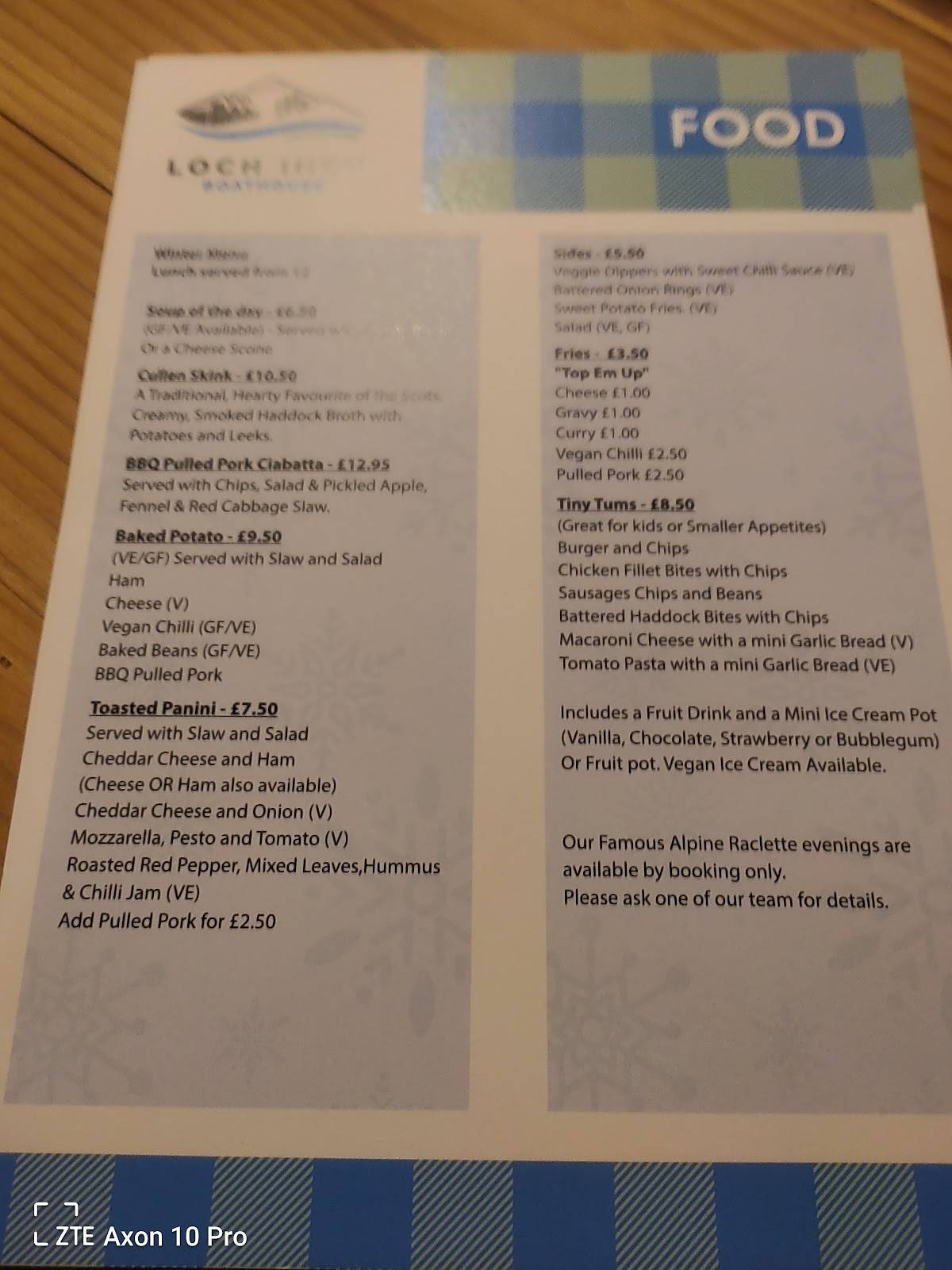 Menu at The Boathouse Restaurant, Fort Augustus