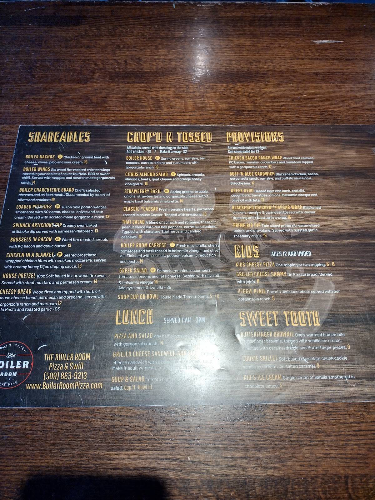 Menu at The Boiler Room pub & bar, Spokane