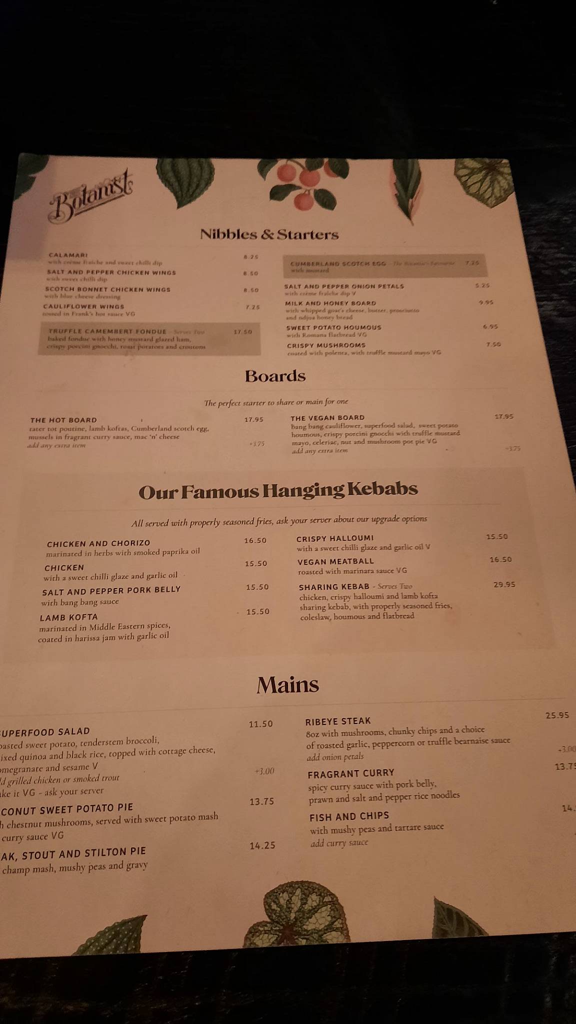 Menu at The Botanist Barnsley, Barnsley