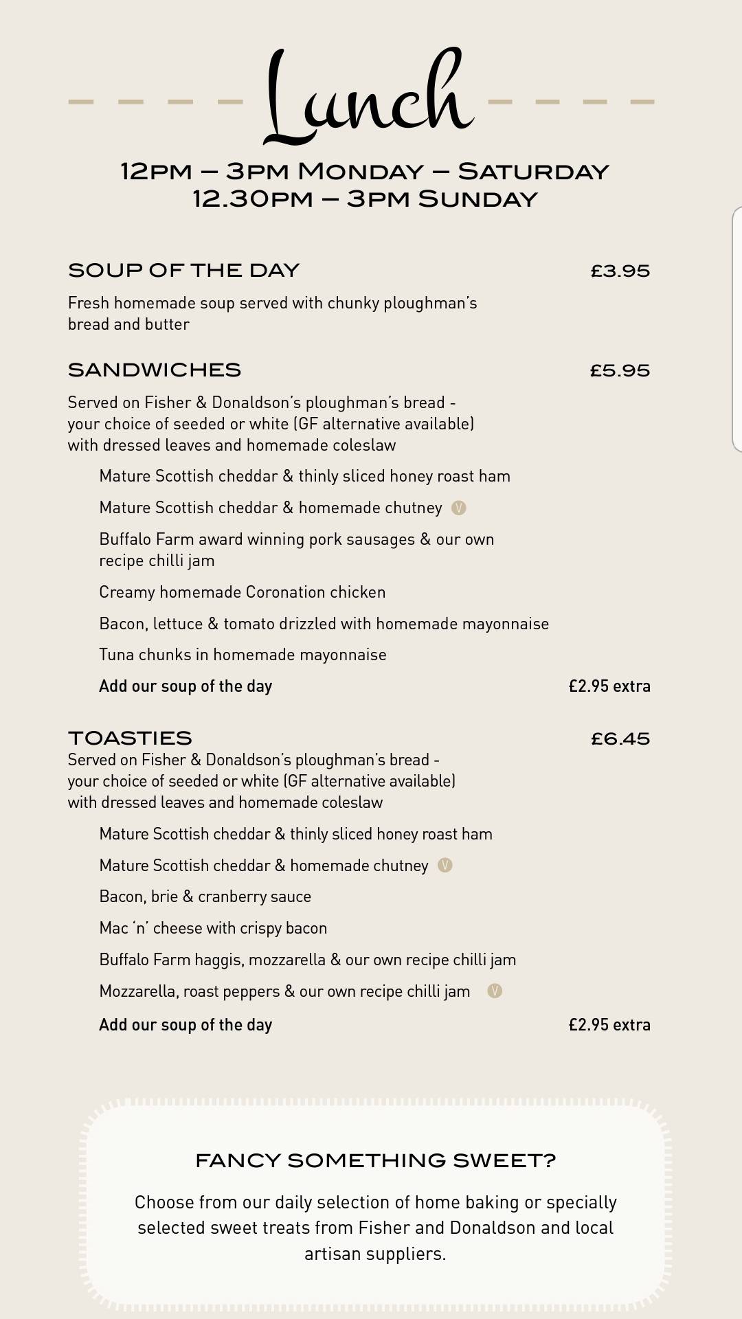 Menu at The Bothy at Boglily cafe, Kirkcaldy