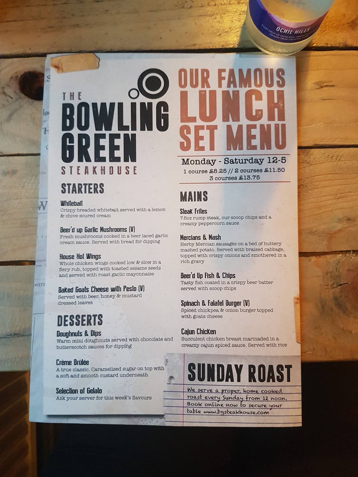 Menu at The Bowling Green Steakhouse, Ashbourne