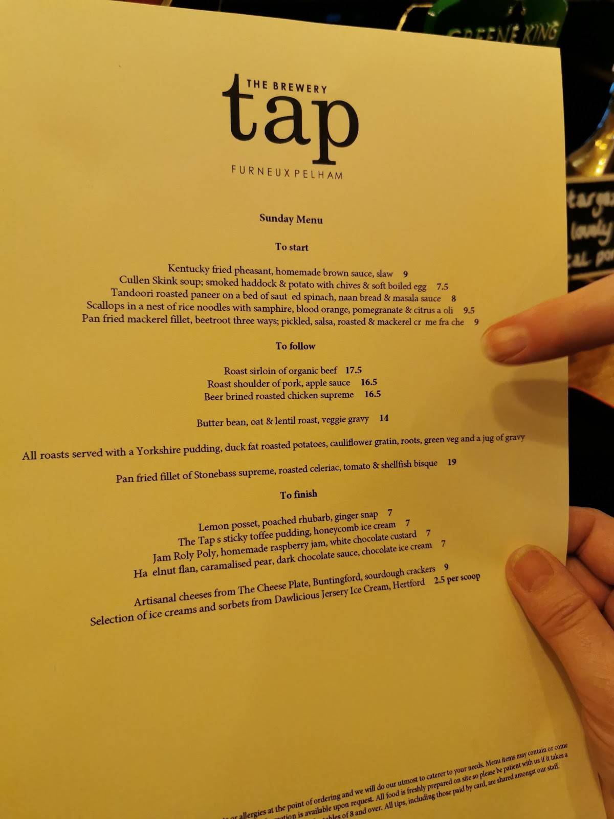 Menu at The Brewery Tap pub & bar, Furneux Pelham