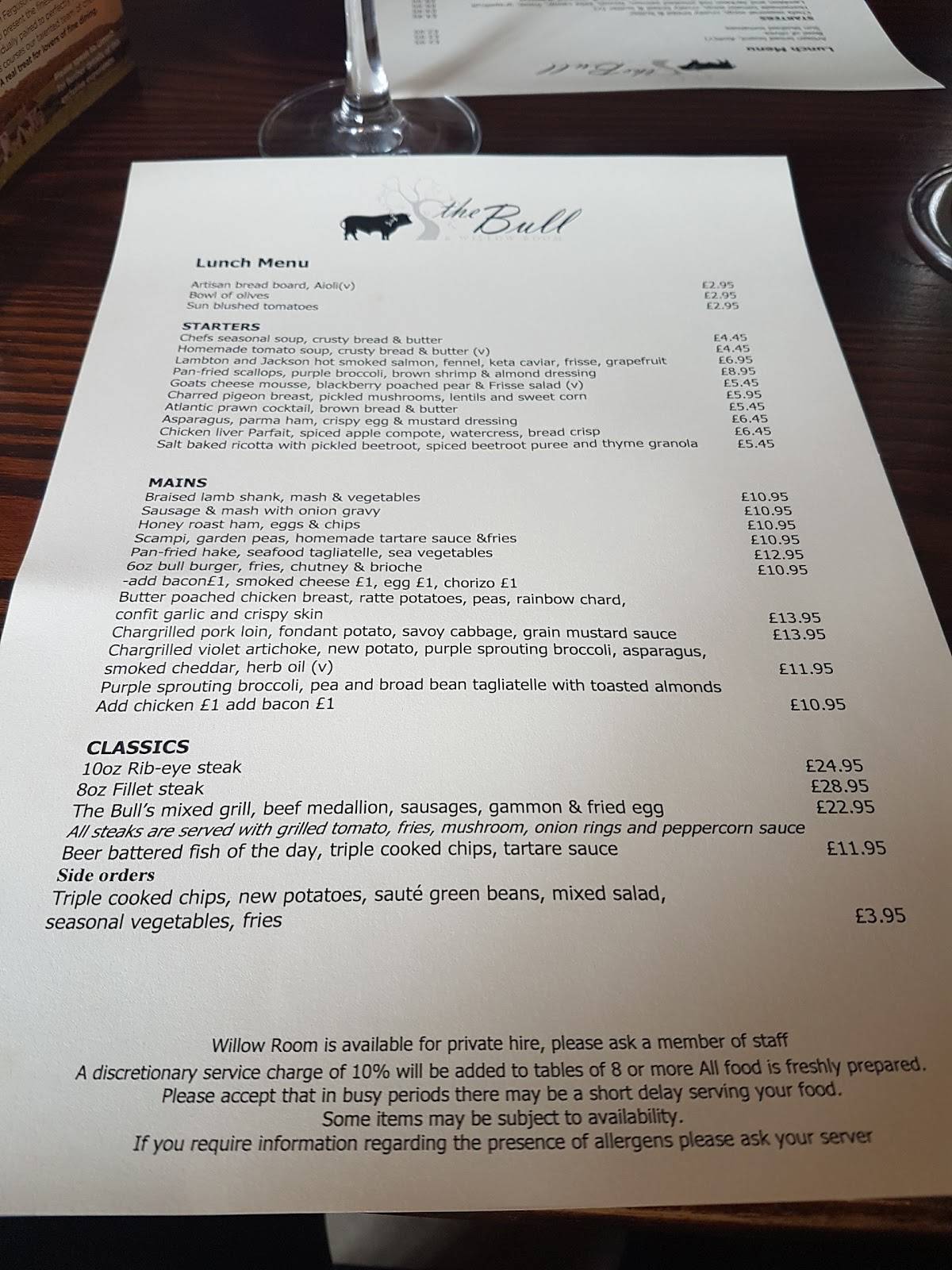 Menu at The Bull & Willow Room pub & bar, Great Totham