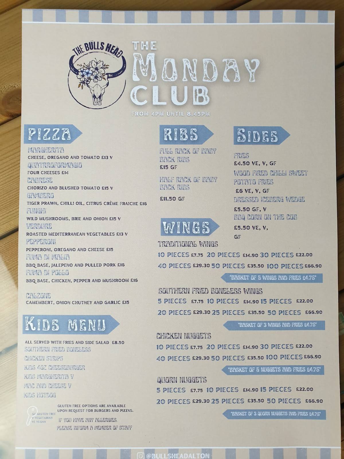 Menu at The Bulls Head Alton pub & bar, Alton