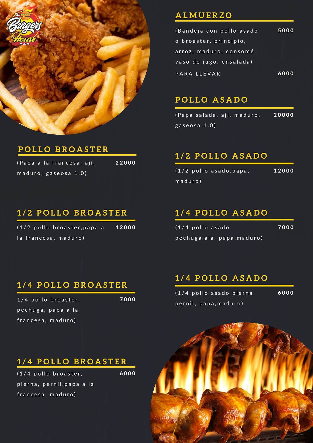 Menu at The Burgers House M&M restaurant, Ibagué