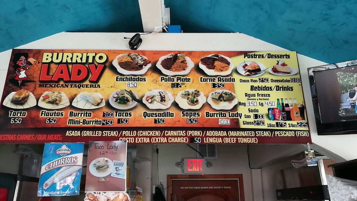 Menu at The Burrito Lady restaurant, Shoshone
