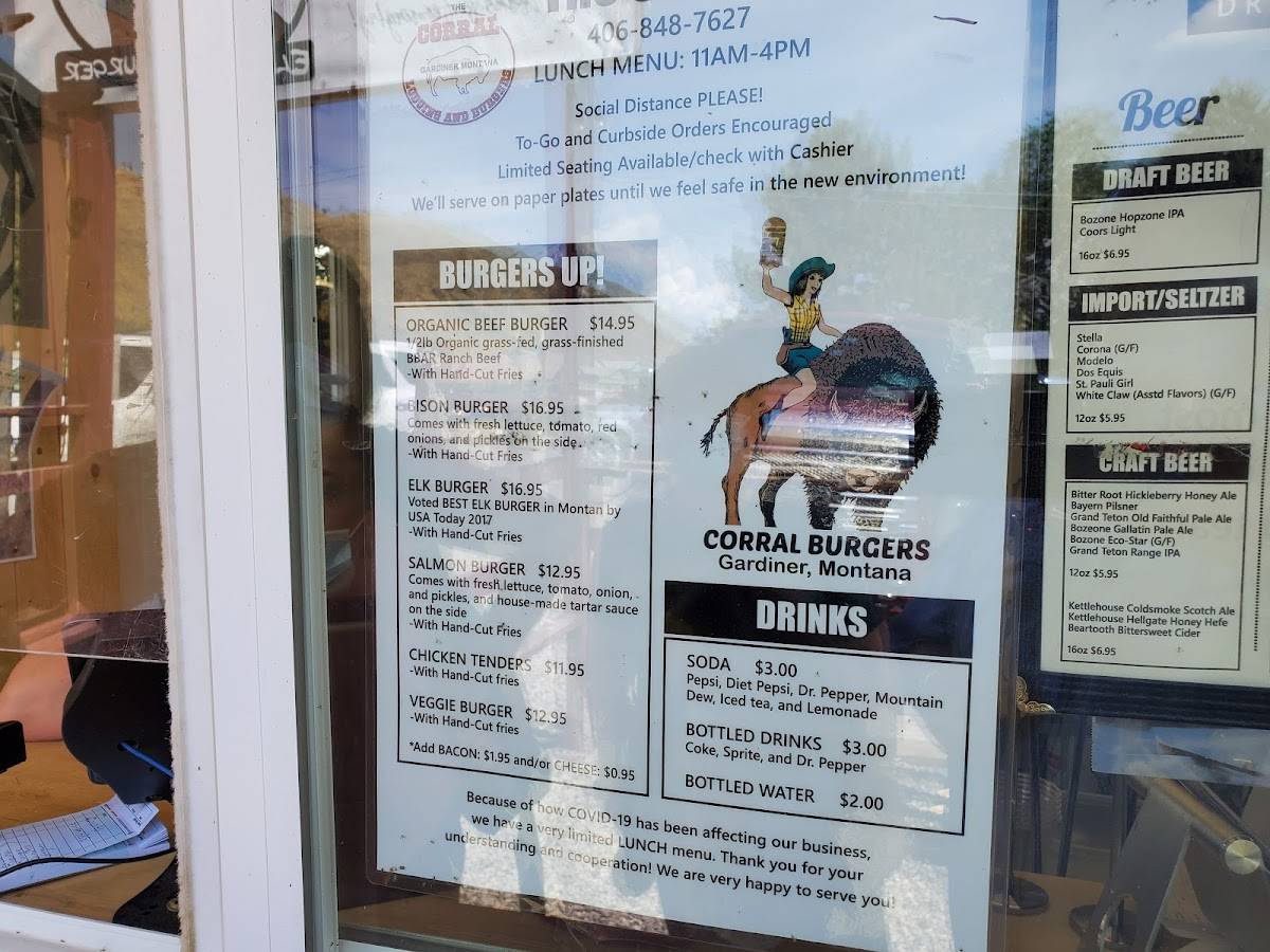 Menu at The CORRAL restaurant, Gardiner