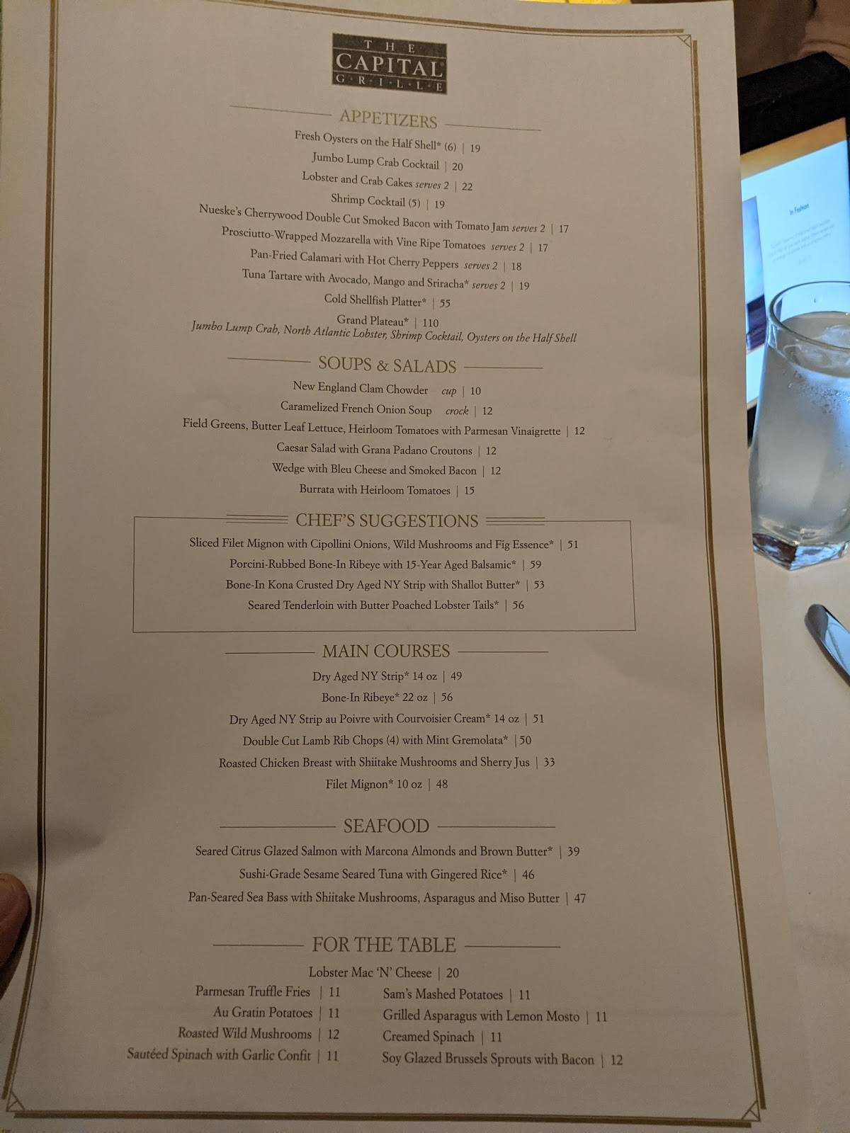 Menu at The Capital Grille pub & bar, Parsippany-Troy Hills, 10 Dryden Way