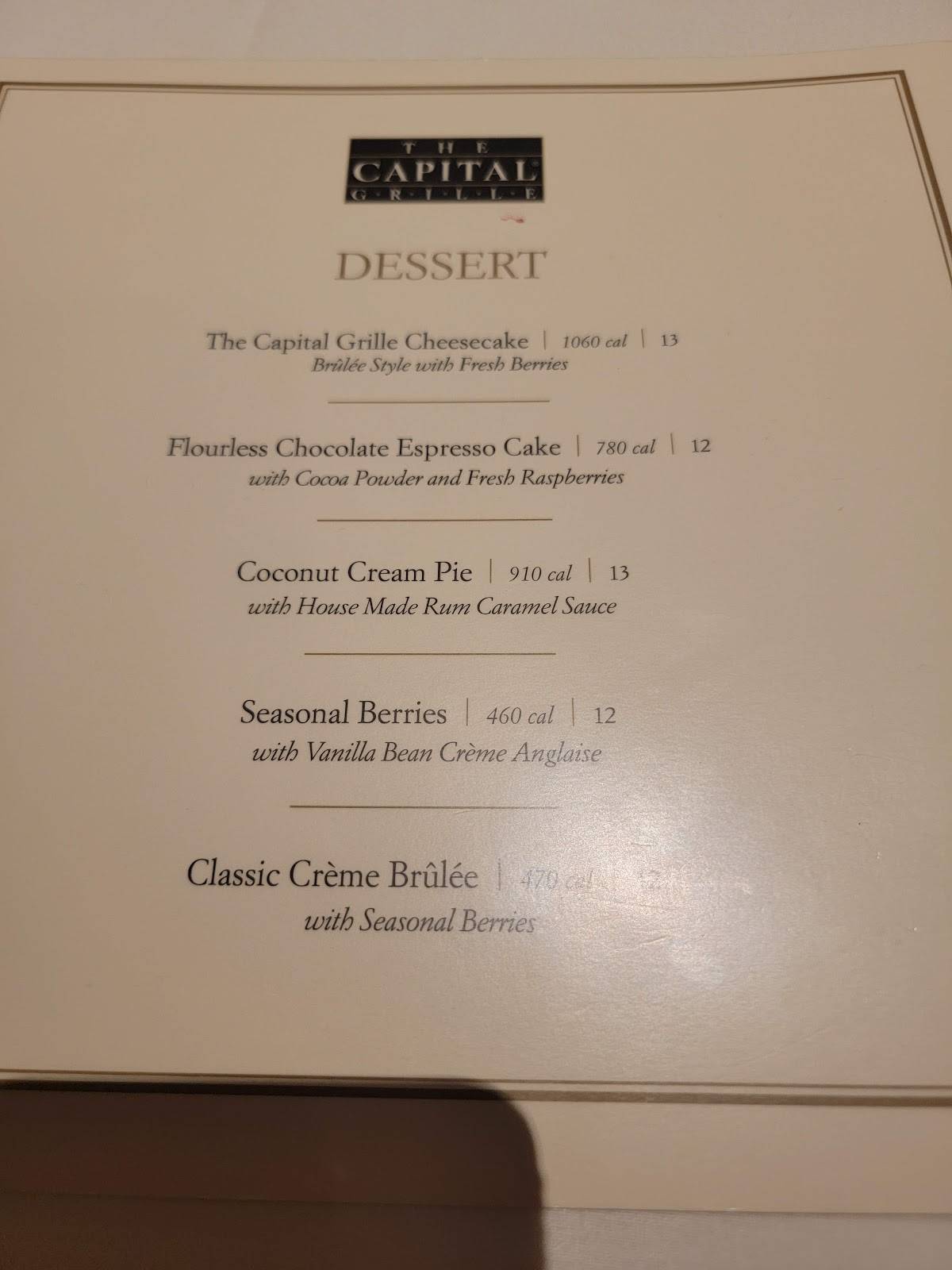 Menu at The Capital Grille pub & bar, Parsippany-Troy Hills, 10 Dryden Way