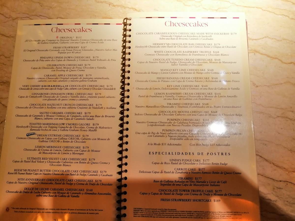 Carta del restaurante The Cheesecake Factory Perisur, Ciudad del México ...