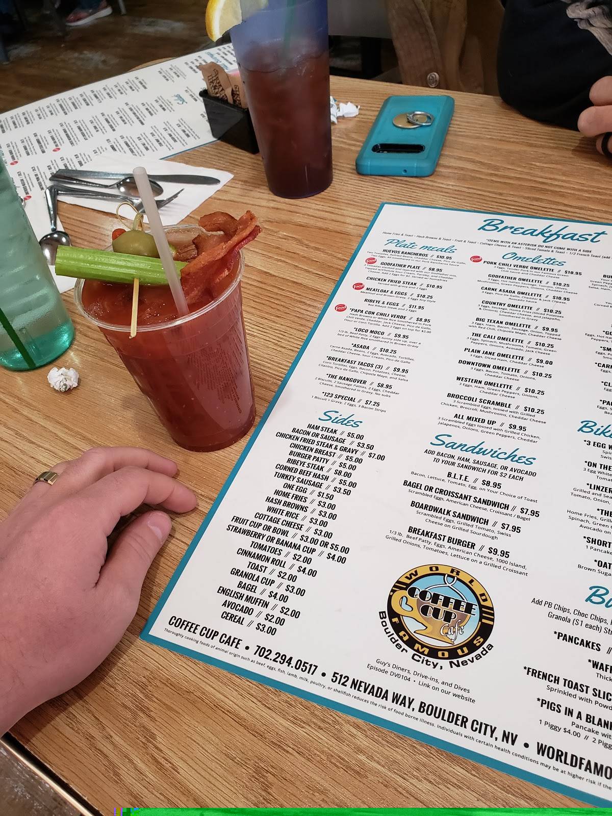 Menu at The Coffee Cup Cafe, Boulder City