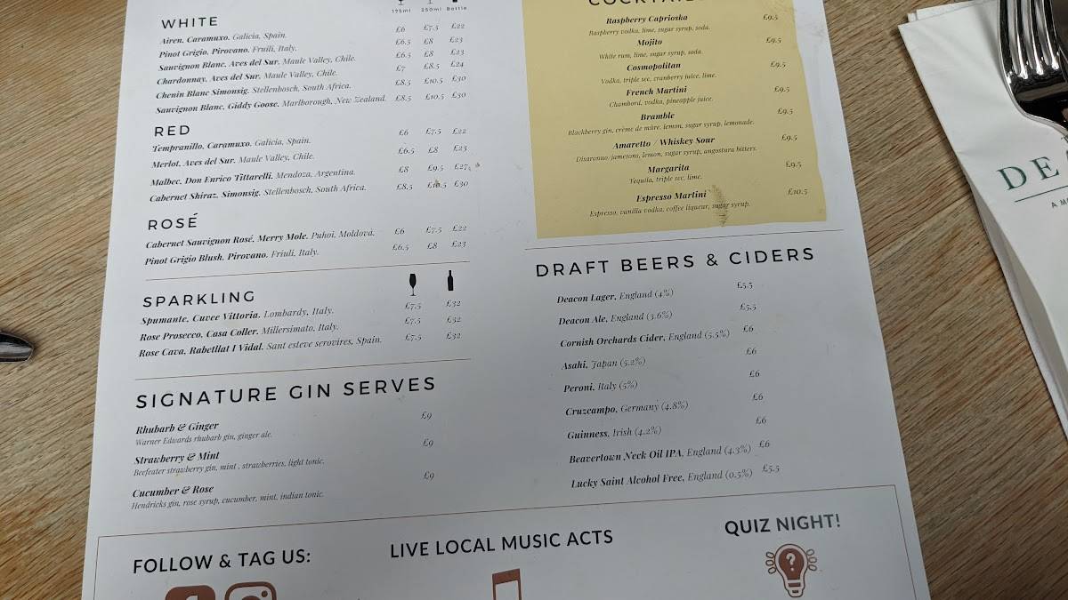 Menu at The Deacon pub & bar, Lytham Saint Annes