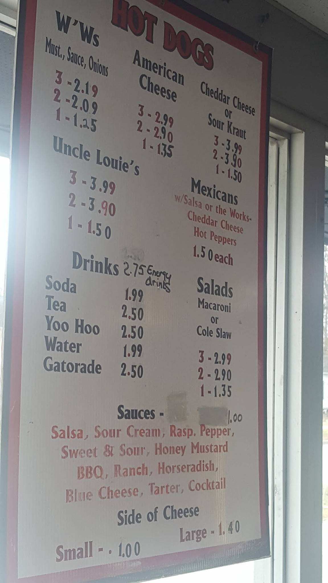 Menu at The Dog Shack restaurant, Hudson Falls
