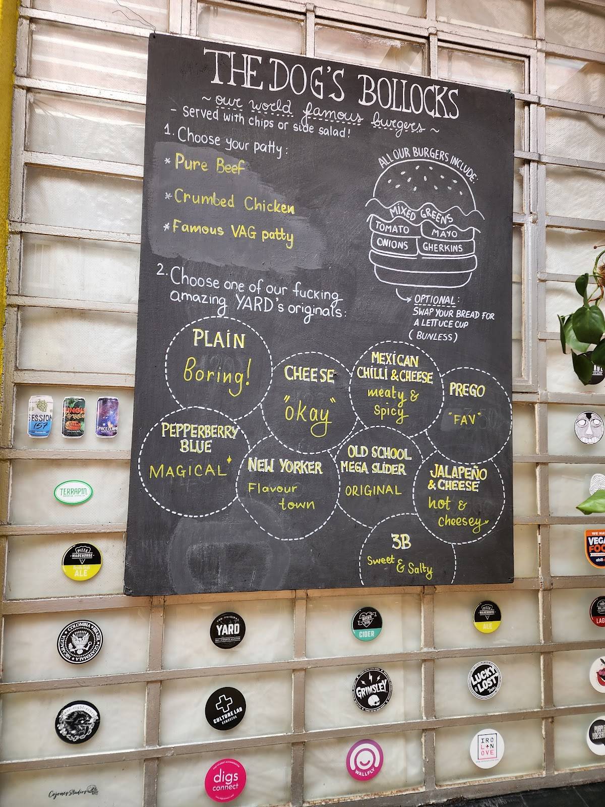 Menu at The Dog's Bollocks at YARD restaurant, Cape Town