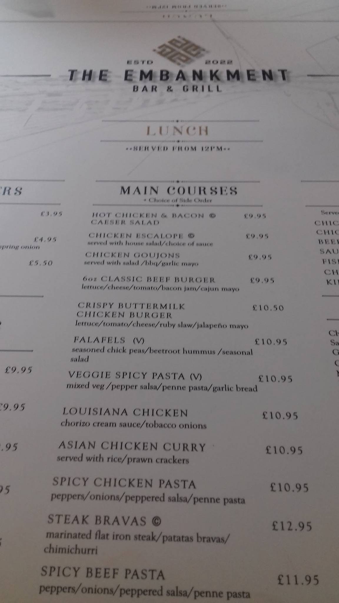 Menu at The Embankment Bar & Grill, Londonderry