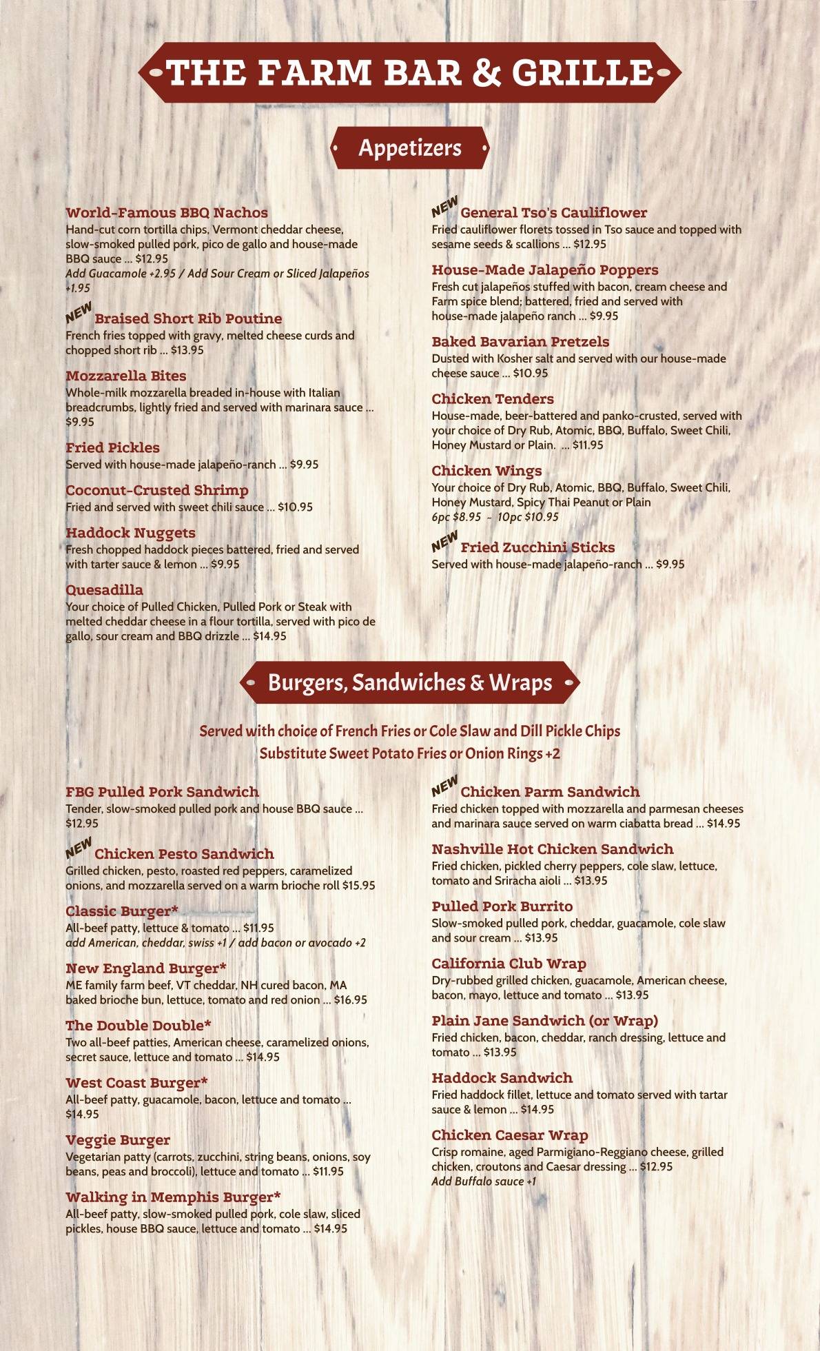 Menu at The Farm Bar and Grille, Essex