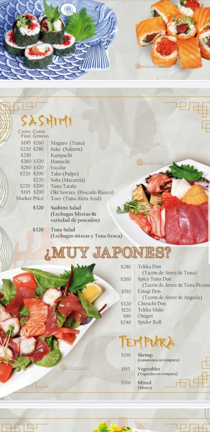 Menu at The Fish Sushi restaurant, Cabo San Lucas