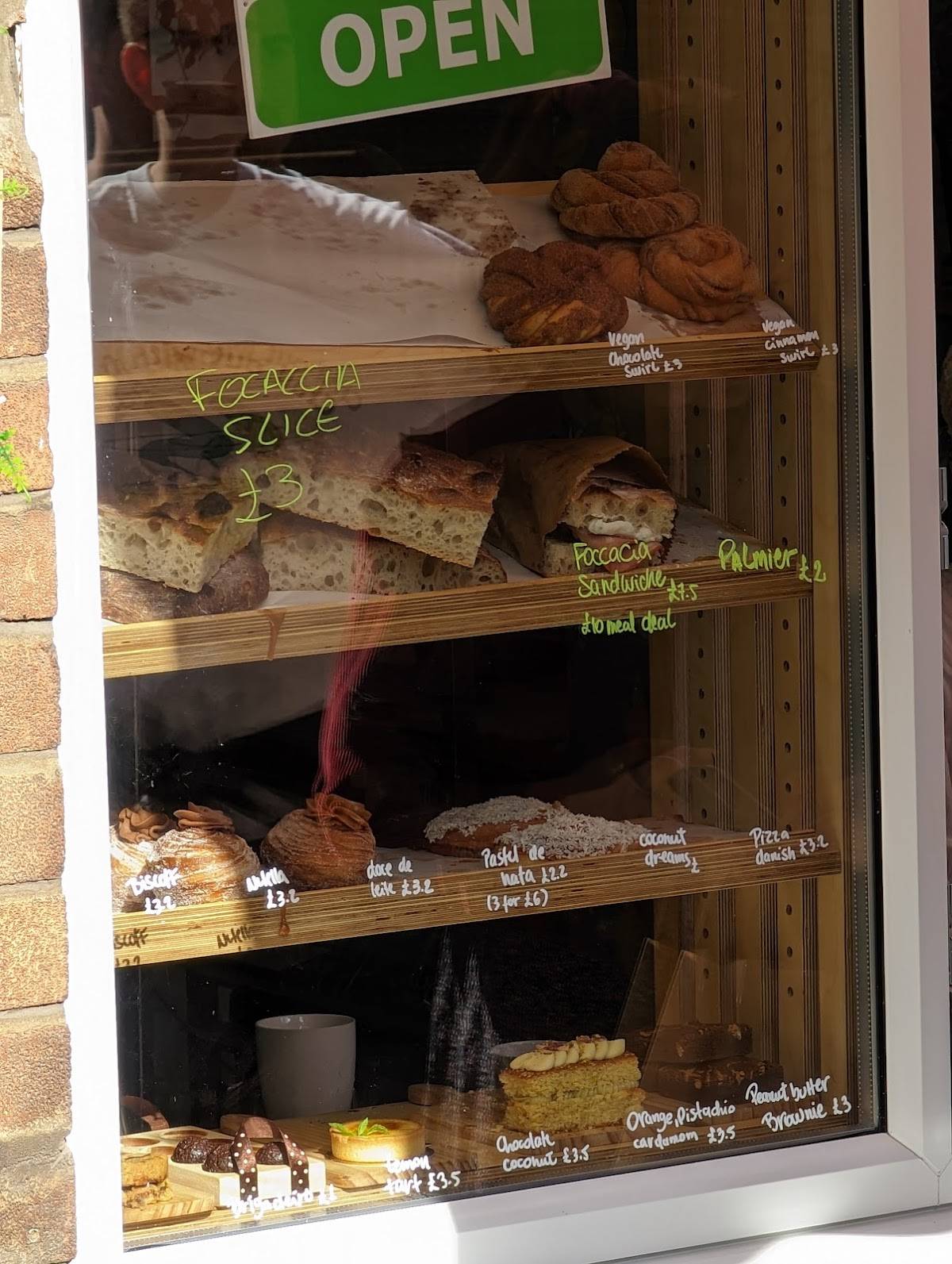Menu at The Flat Baker fast food, Manchester