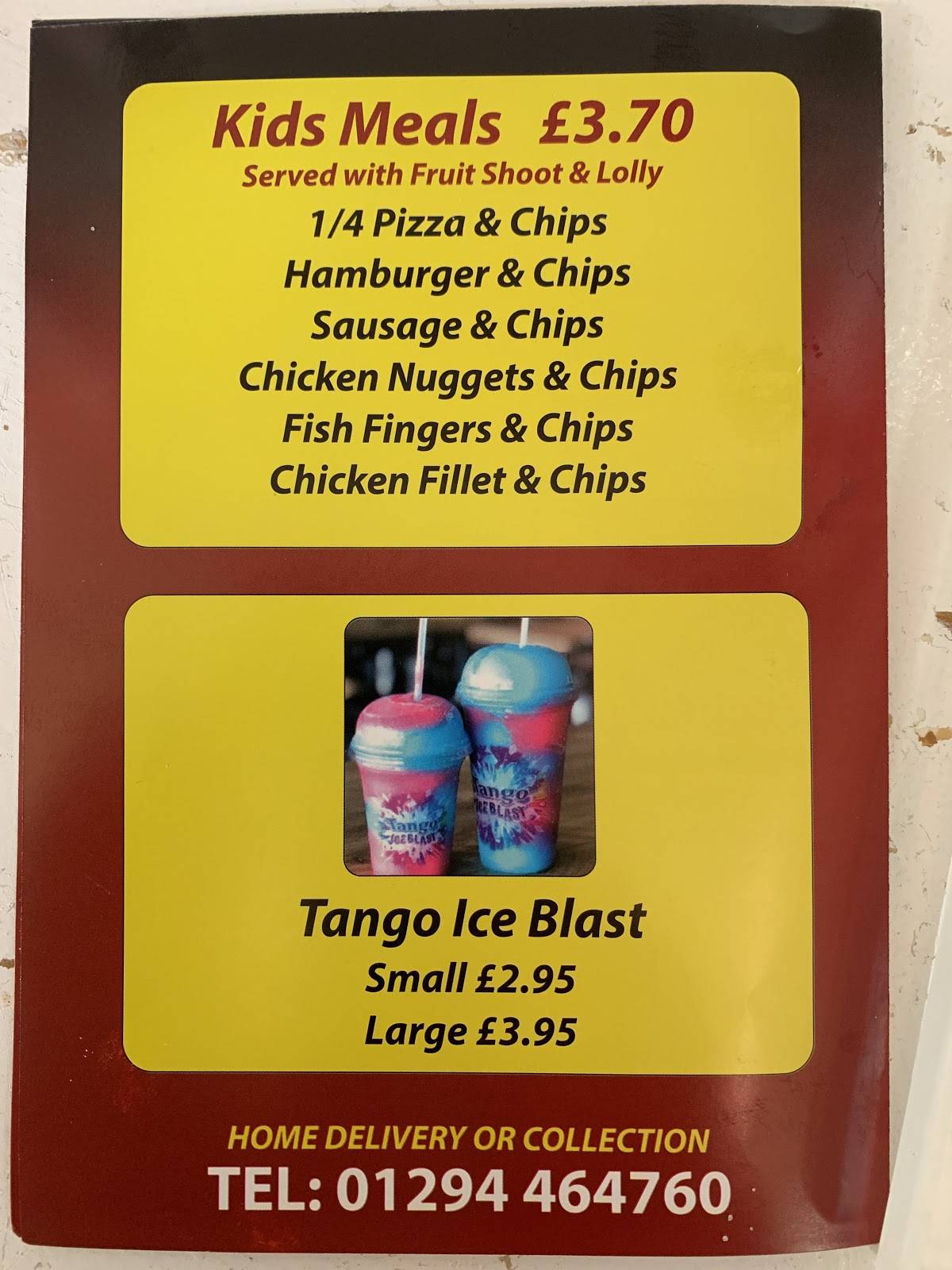 Menu at The Fryer restaurant, Saltcoats