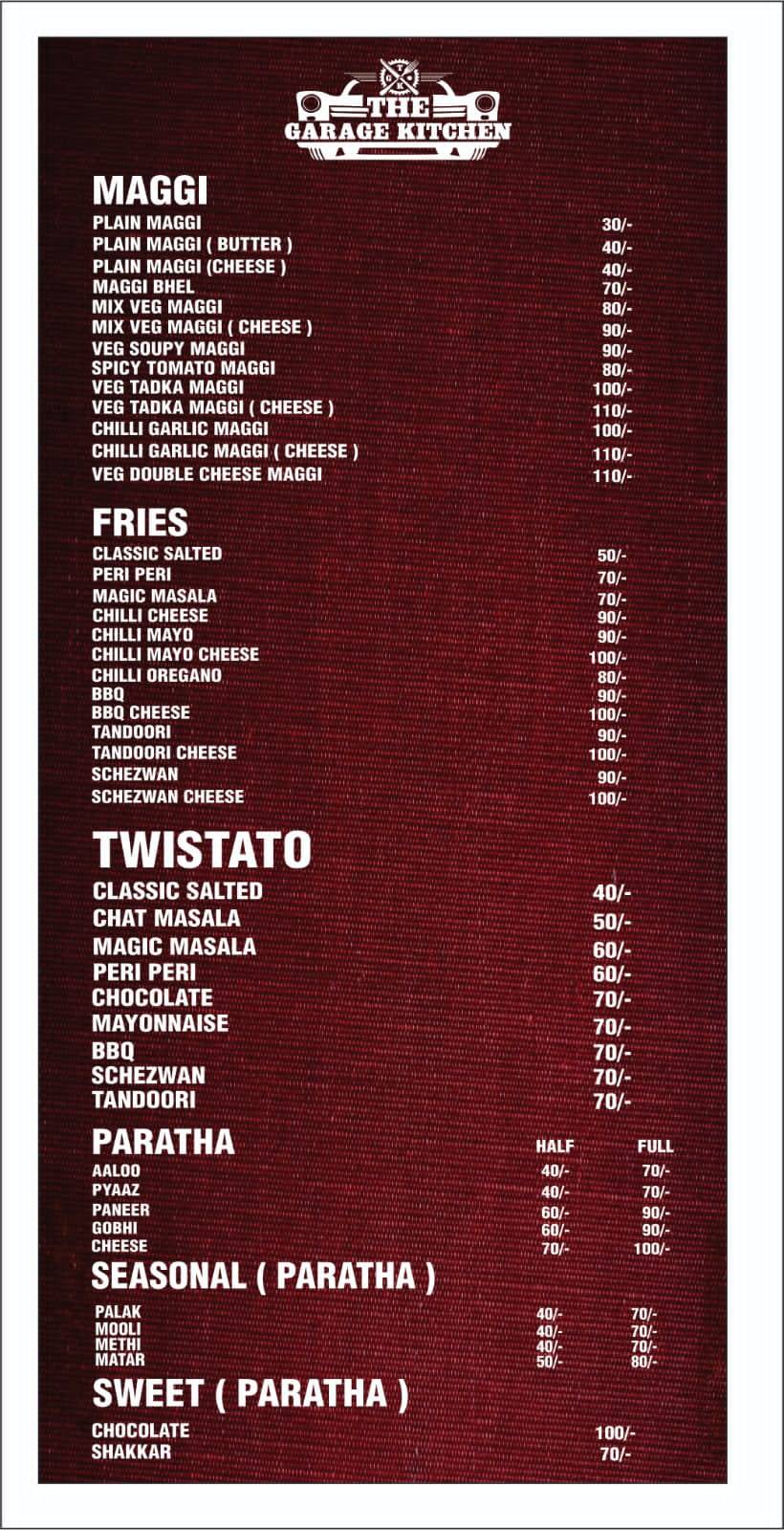 Menu at The Garage Kitchen, Varanasi