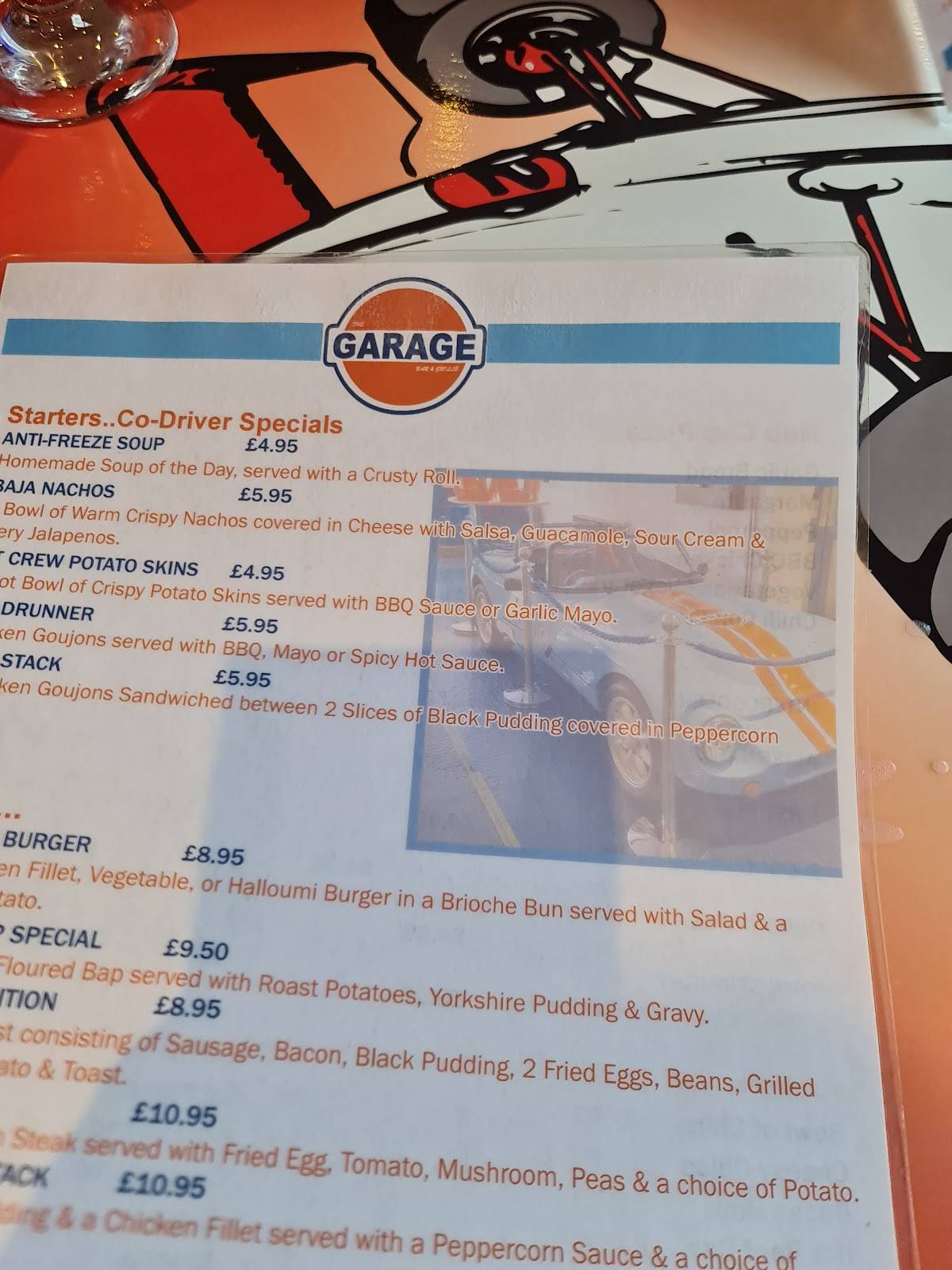 Menu at The Garage bar and grille, Burnhope