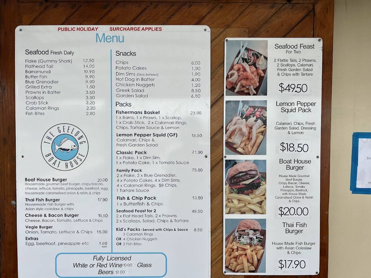 Menu at The Geelong Boat House restaurant, Geelong
