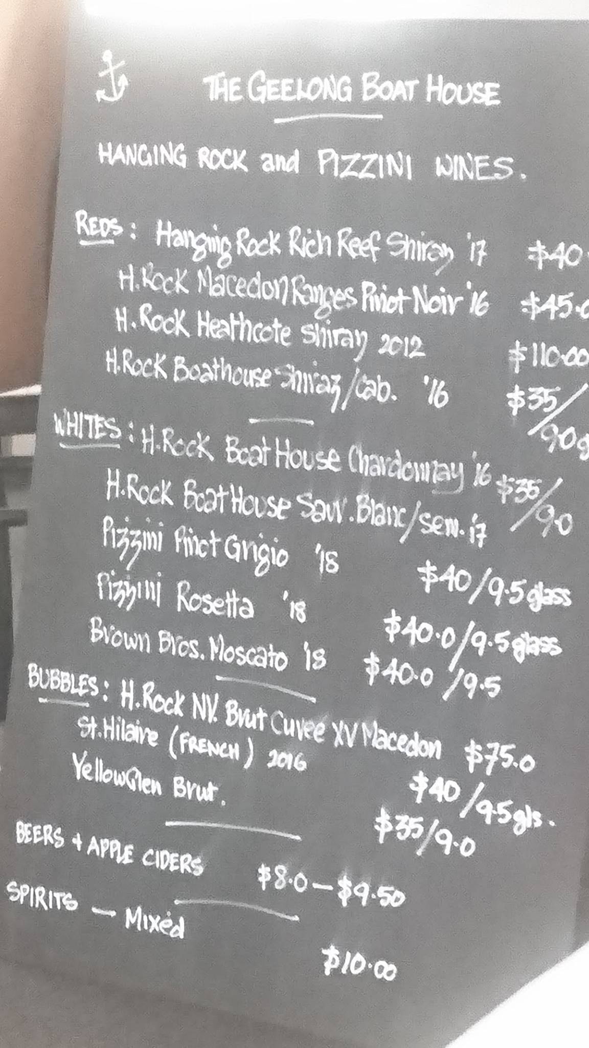 Menu at The Geelong Boat House restaurant, Geelong