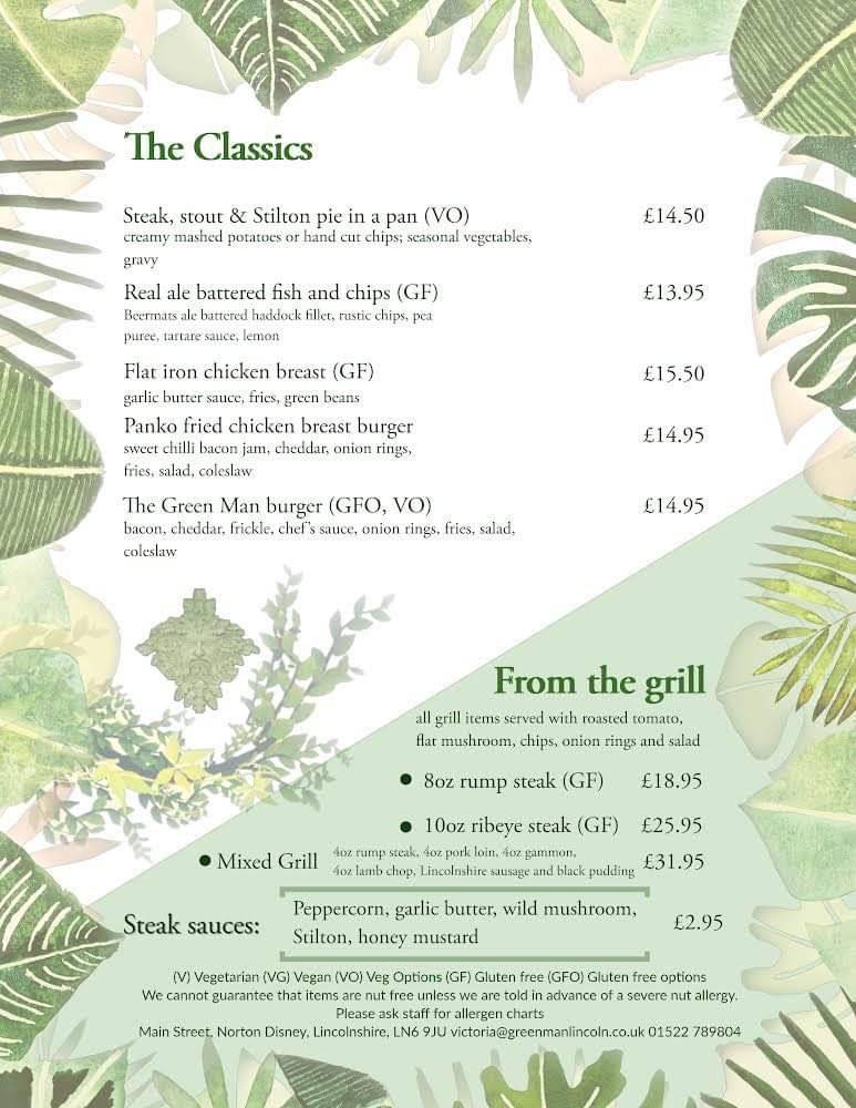 Menu at The Green Man pub & bar, Collingham