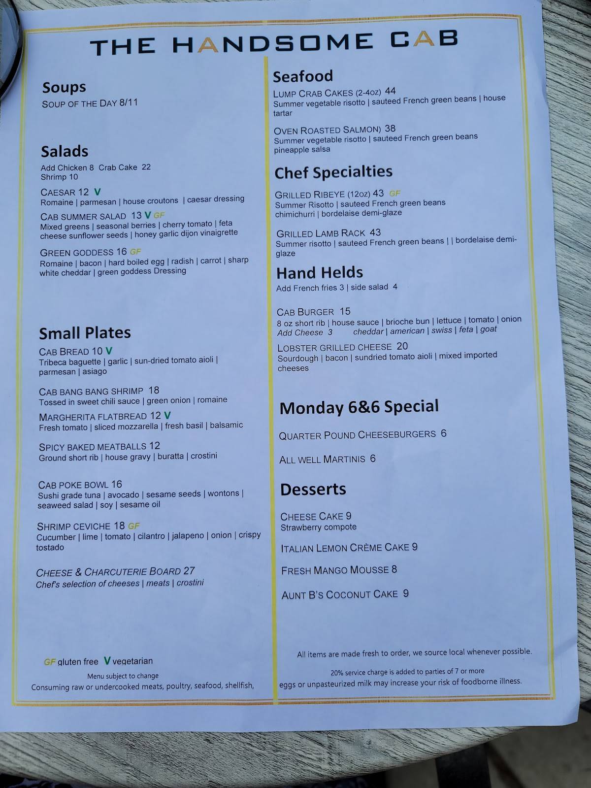 Menu at The Handsome Cab pub & bar, York