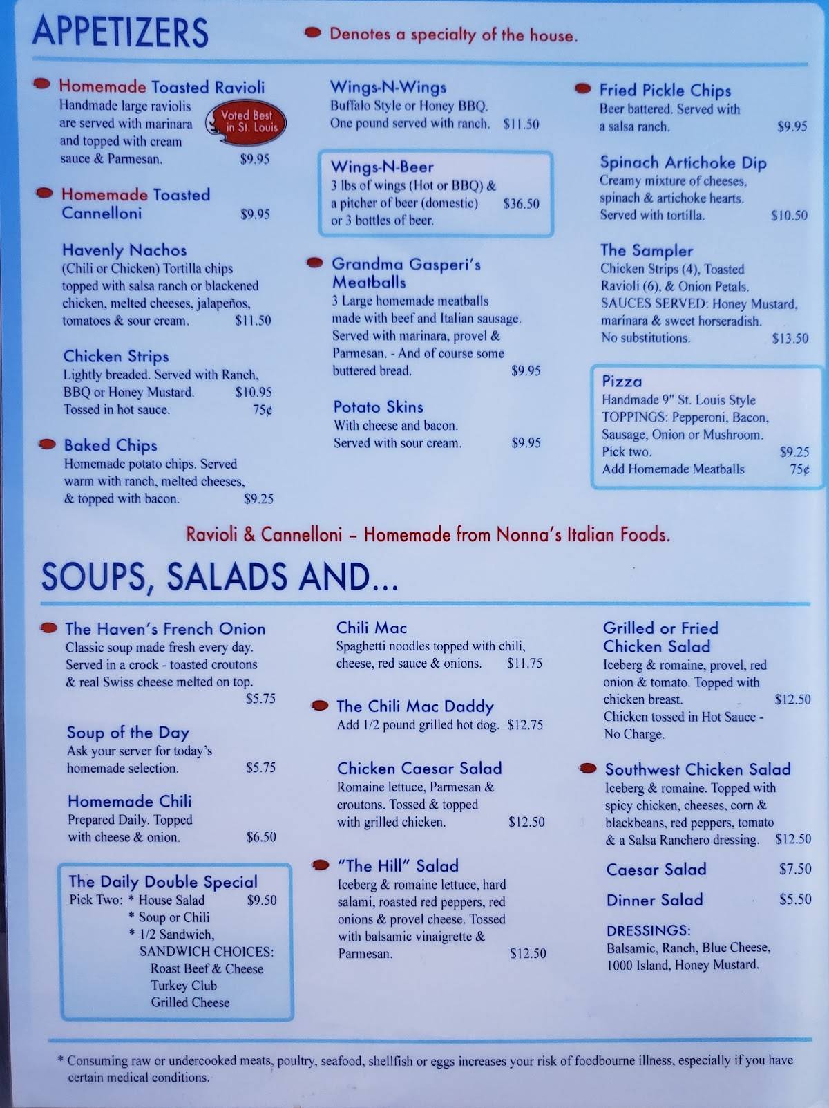 Menu at The Haven pub & bar, St. Louis, Morgan Ford Rd