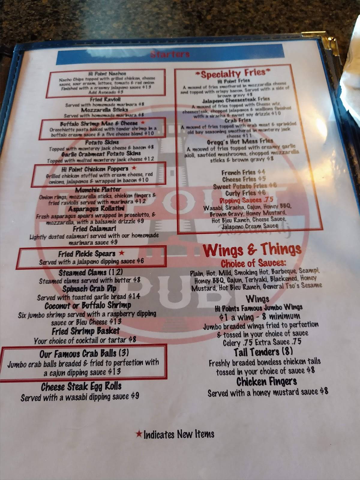 Menu at Reddog's Hi Point Pub, Absecon