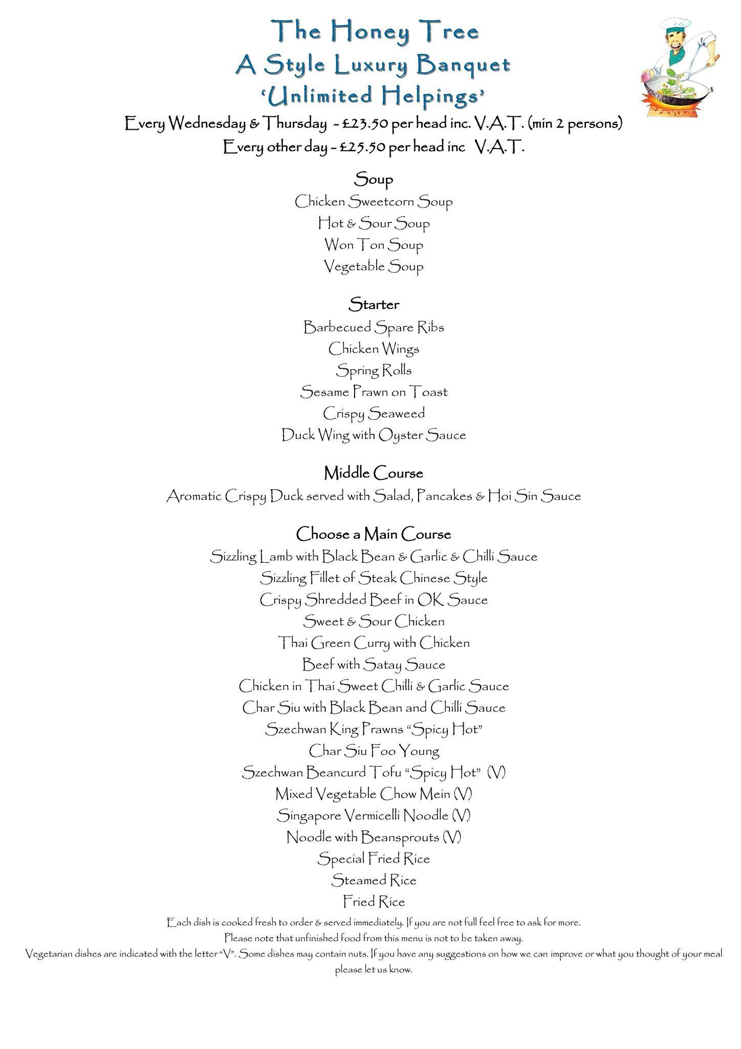 Menu at The Honey Tree restaurant, Morecambe