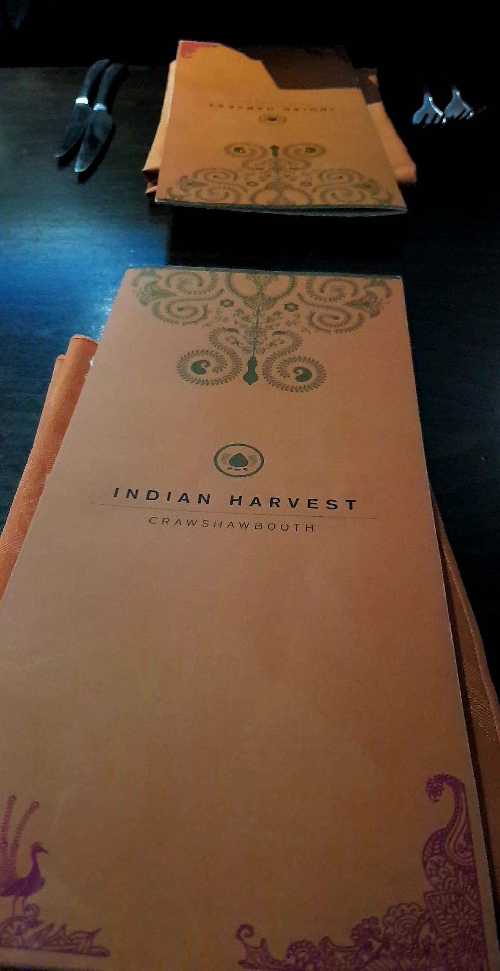 Menu at The Indian Harvest restaurant, Rawtenstall, 612 Burnley Rd