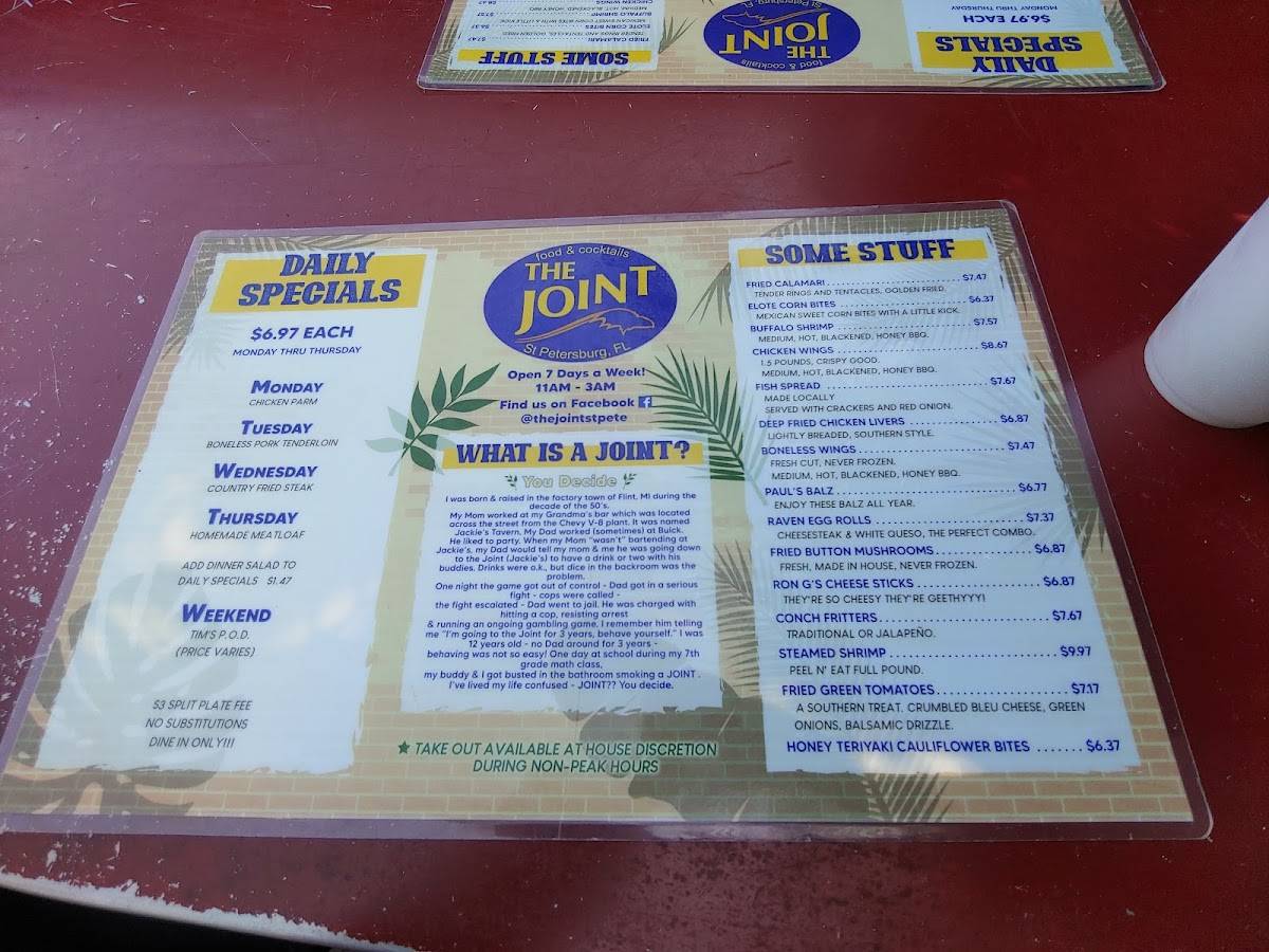 Menu at The Joint St. Pete pub & bar, Saint Petersburg