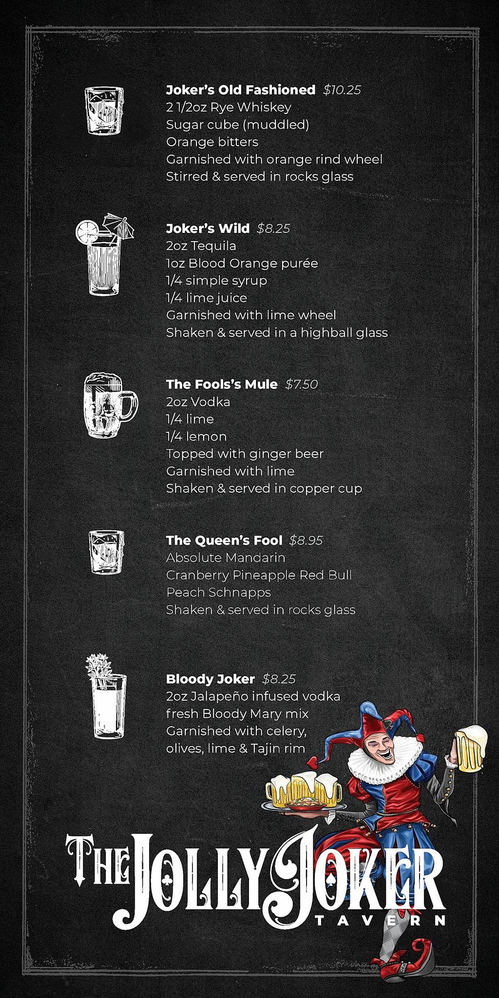 Menu at The Jolly Joker Tavern pub & bar, San Diego